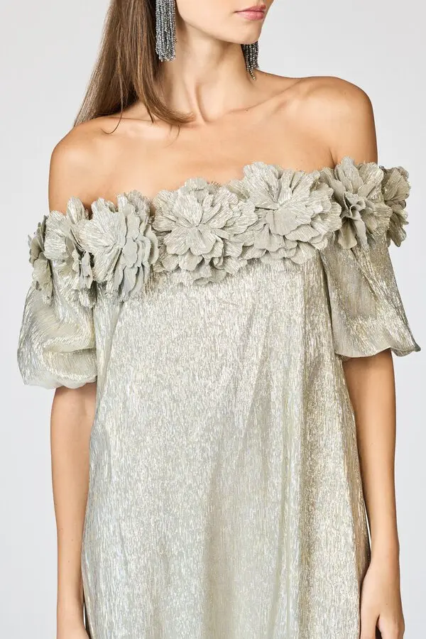 Sachin & Babi Valentina Lamé Off-the-shoulder Gown - Metallic