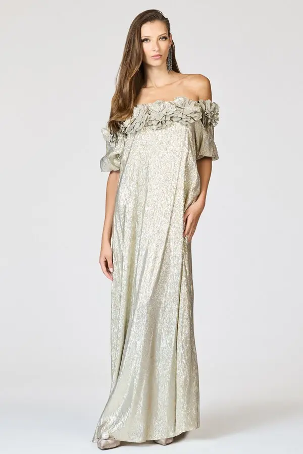 Sachin & Babi Valentina Lamé Off-the-shoulder Gown - Metallic