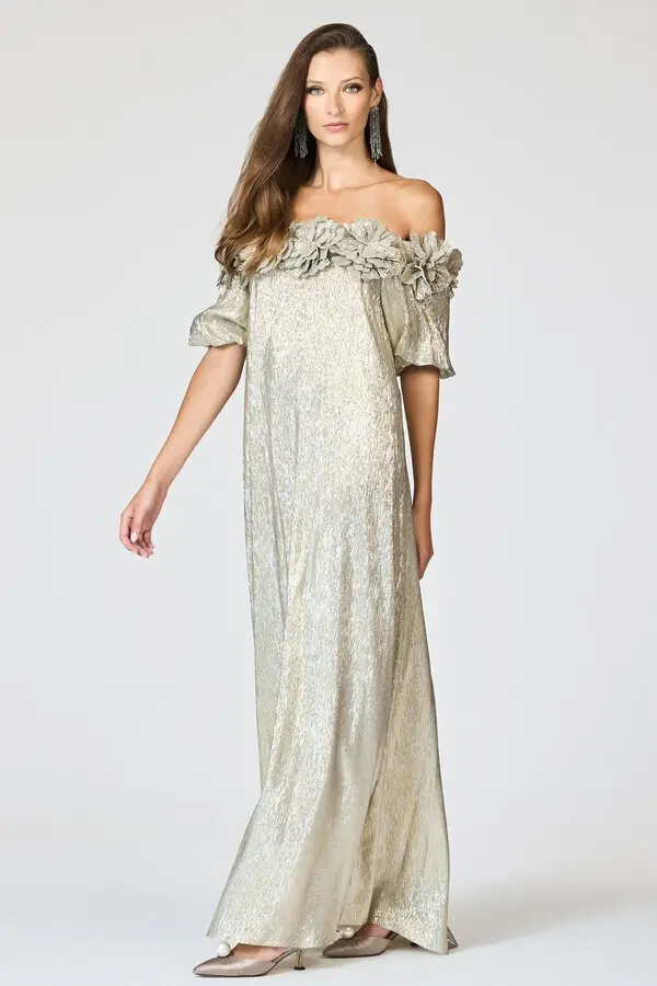 Sachin & Babi Valentina Lamé Off-the-shoulder Gown - Metallic