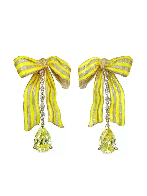 ANABELA CHAN 14k Gold Diamond And Quartz Bow Drop Earrings - Yellow