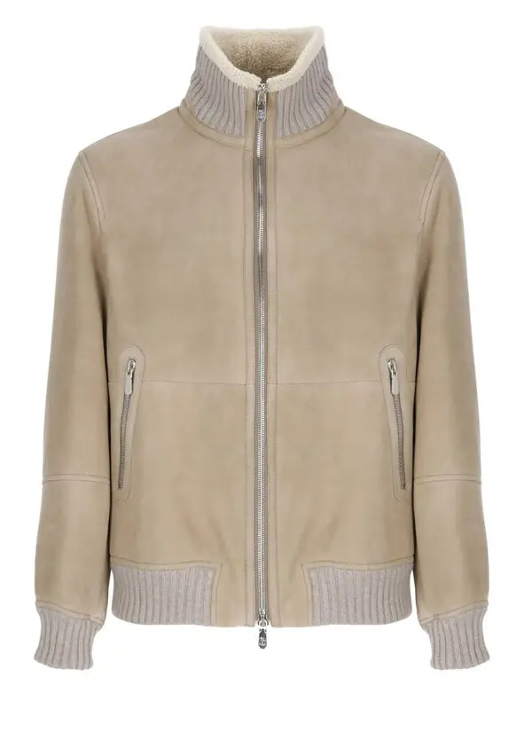 Brunello Cucinelli Wool Down Jacket With Fur Collar - Beige