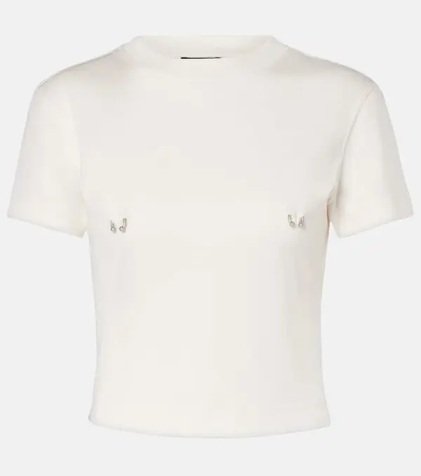 MUGLER Embellished Cotton Jersey T-shirt - White