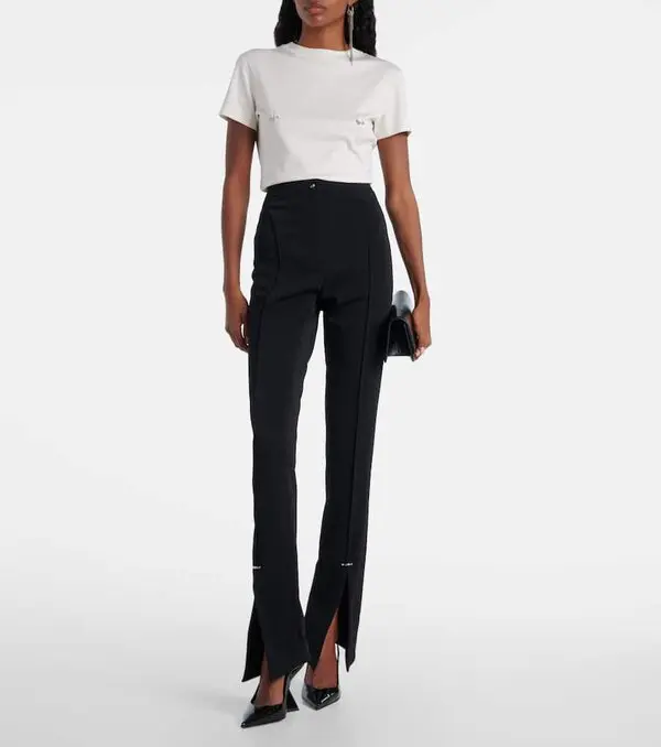 MUGLER Embellished Cotton Jersey T-shirt - White