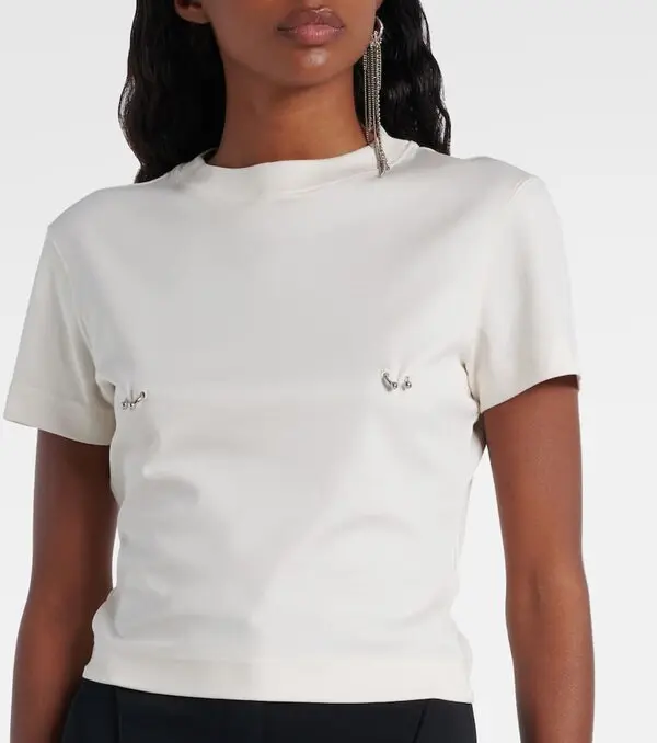 MUGLER Embellished Cotton Jersey T-shirt - White