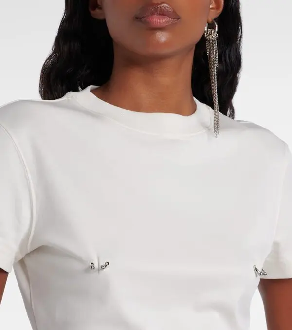 MUGLER Embellished Cotton Jersey T-shirt - White