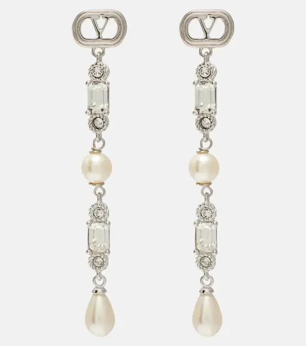 Valentino Garavani Vlogo Swarovski Embellished Drop Earrings - Silver