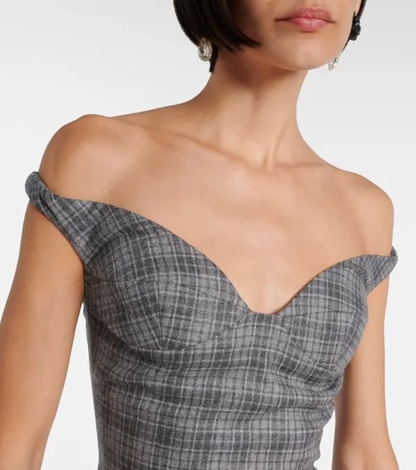 Magda Butrym Ruched Off-shoulder Wool-blend Dress