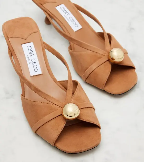JIMMY CHOO Embellished Suede Mules