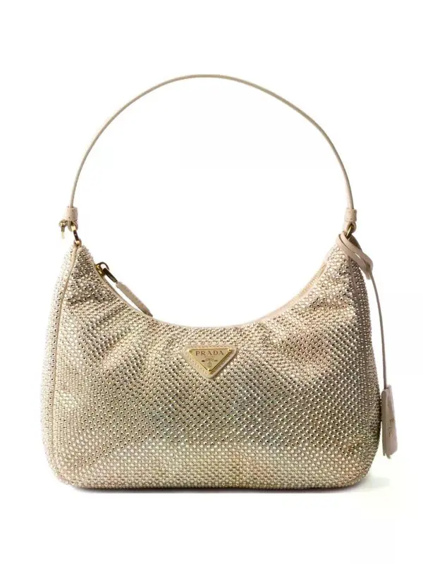Prada Mini Re-edition 2005 Crystal-embellished Shoulder Bag - Neutrals