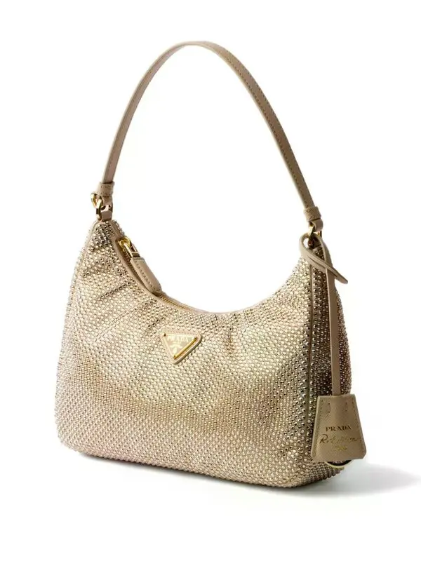 Prada Mini Re-edition 2005 Crystal-embellished Shoulder Bag - Neutrals