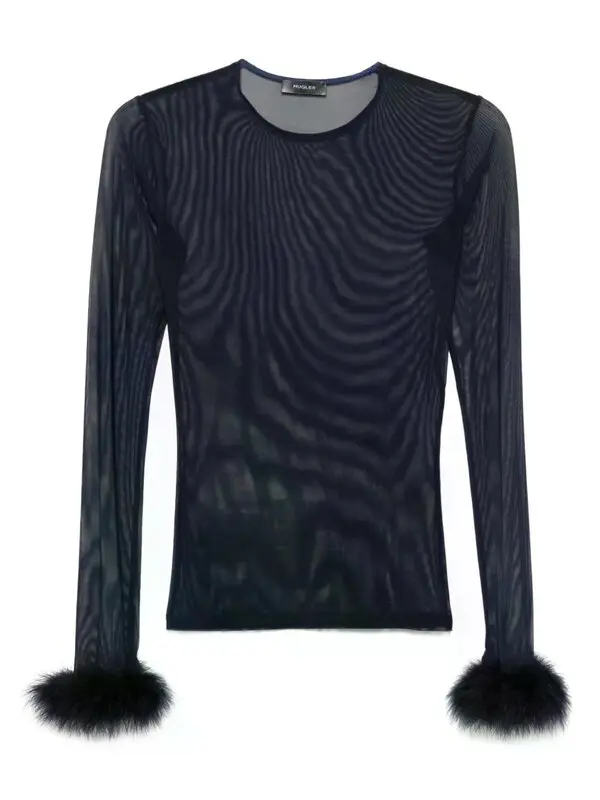 MUGLER Mesh Feather-cuff Top - Blue