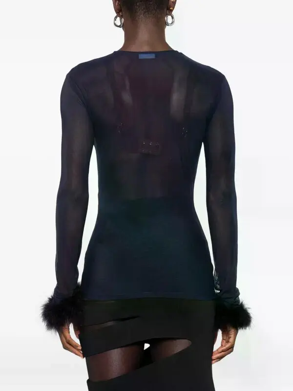 MUGLER Mesh Feather-cuff Top - Blue