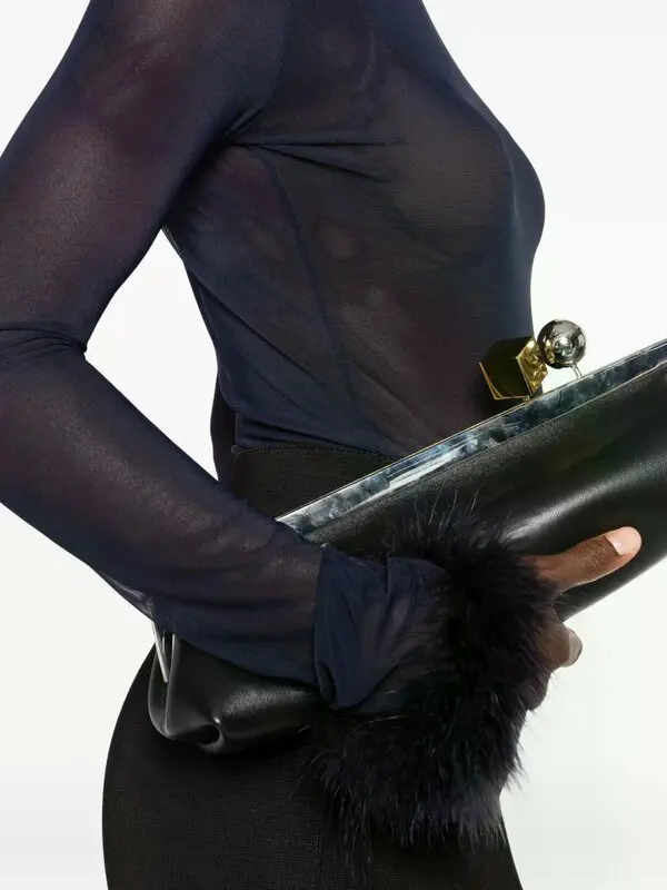 MUGLER Mesh Feather-cuff Top - Blue