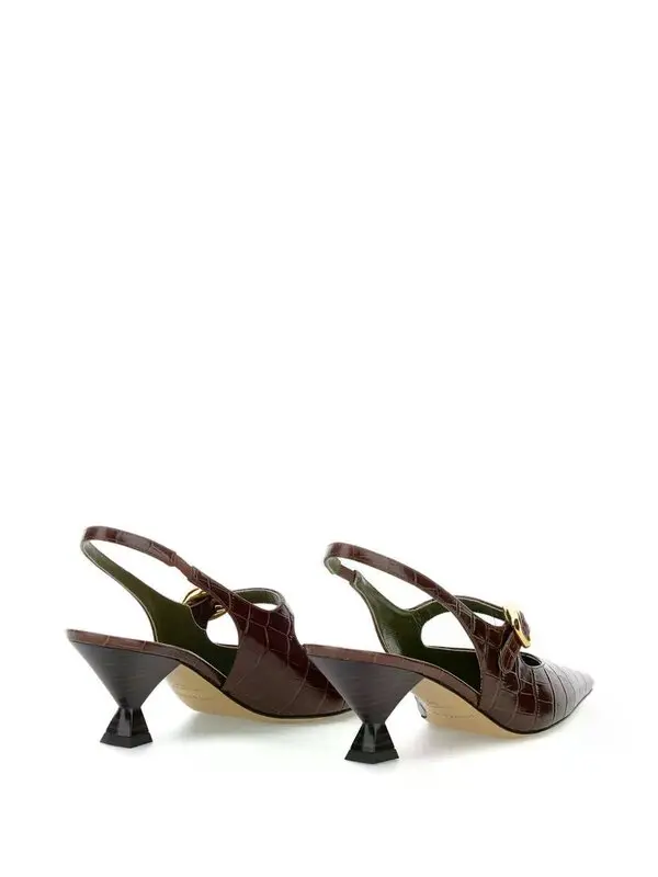 MARIA LUCA Crocodile-effect Slingback Pumps - Brown