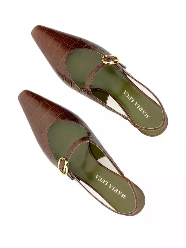 MARIA LUCA Crocodile-effect Slingback Pumps - Brown