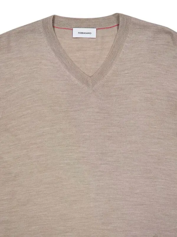FERRAGAMO V-neck Virgin Wool Sweater - Brown