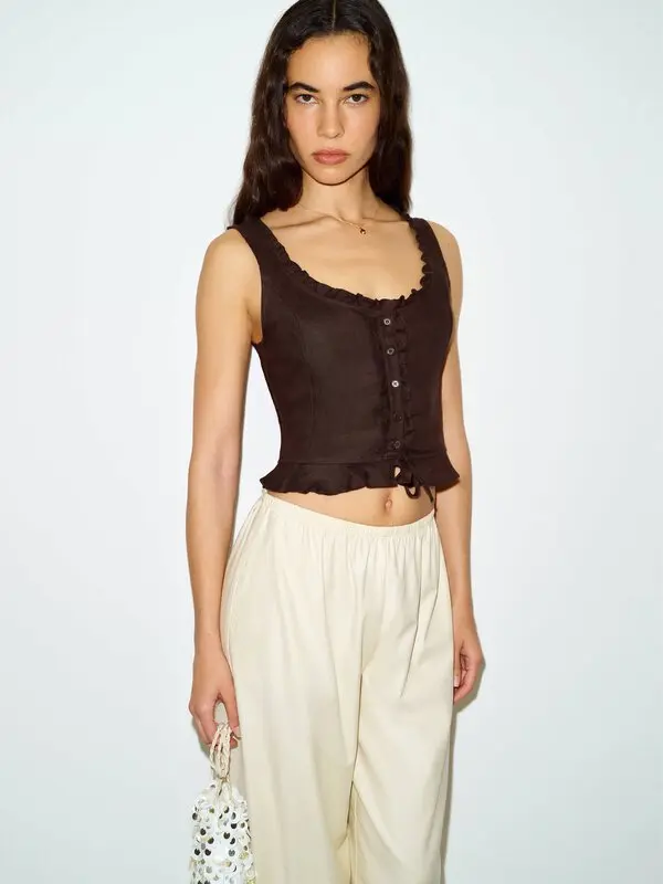 REFORMATION Kiera Linen Top - Brown