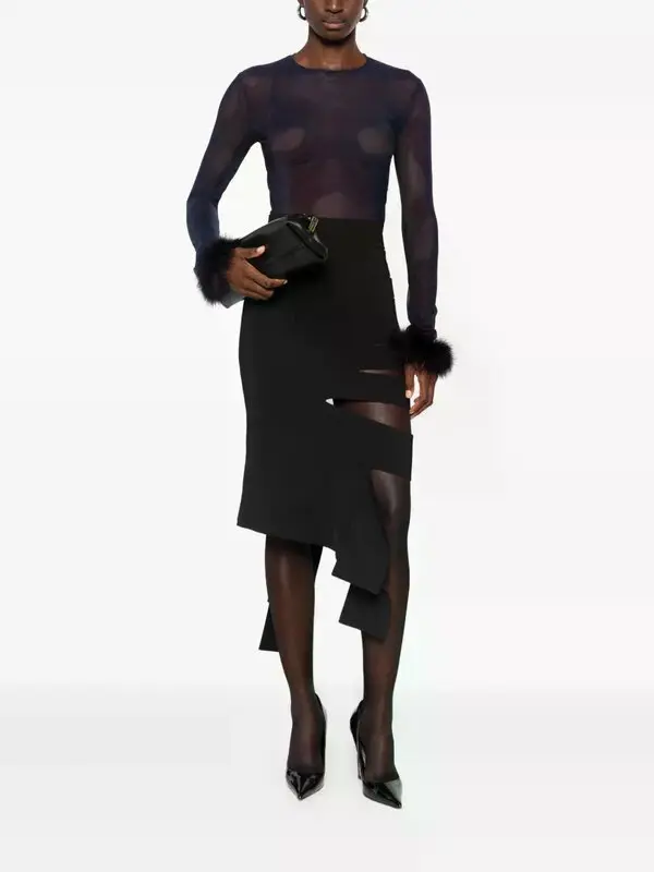 MUGLER Mesh Top With Feather Cuffs - Blue