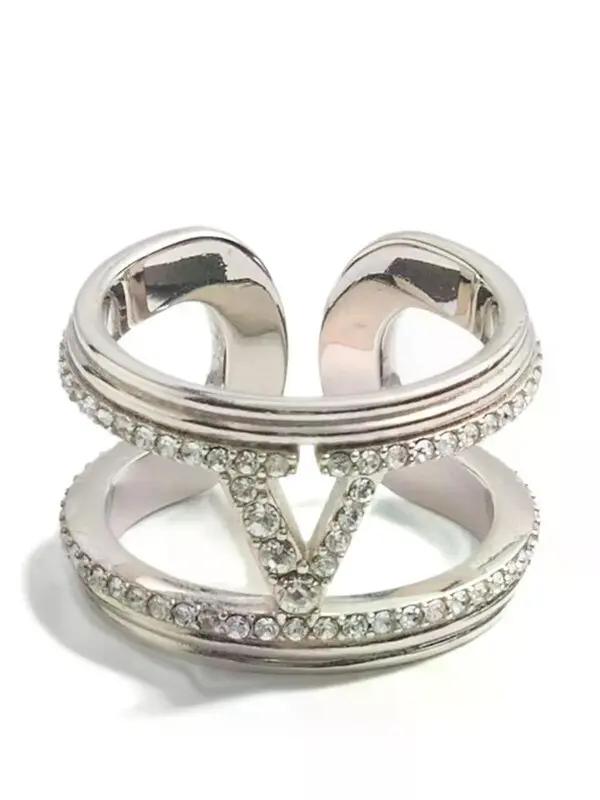 Valentino Garavani Ovalette Metal And Crystal Ring - Silver