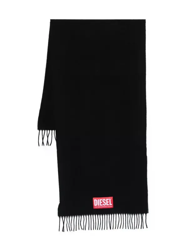 DIESEL Logo-label Fringed Scarf - Black
