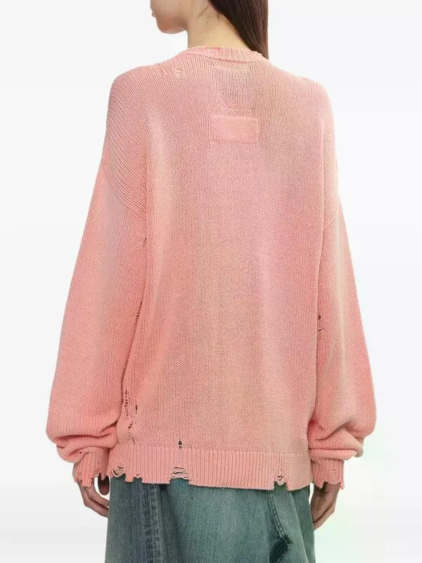 Mihara Yasuhiro Cat-Face Distressed-Knit Cardigan - Pink
