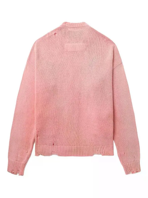 Mihara Yasuhiro Cat-Face Distressed-Knit Cardigan - Pink