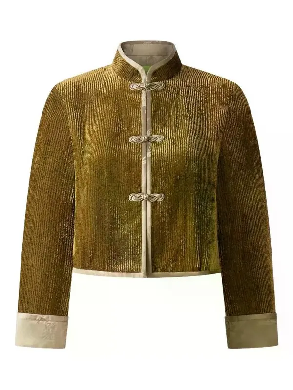 Shanghai Tang Velvet Ribbed Mandarin-collar Jacket