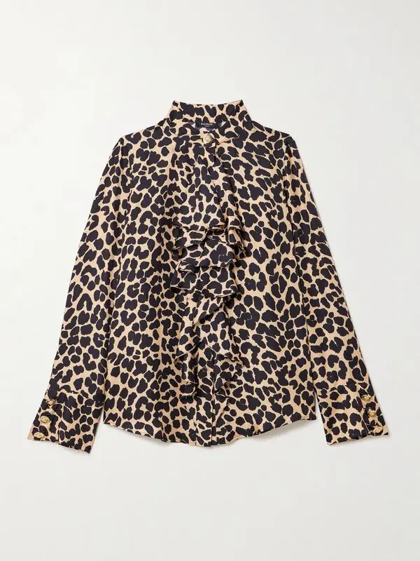 Balmain Leopard-print Silk Blouse With Ruffles - Animal Print
