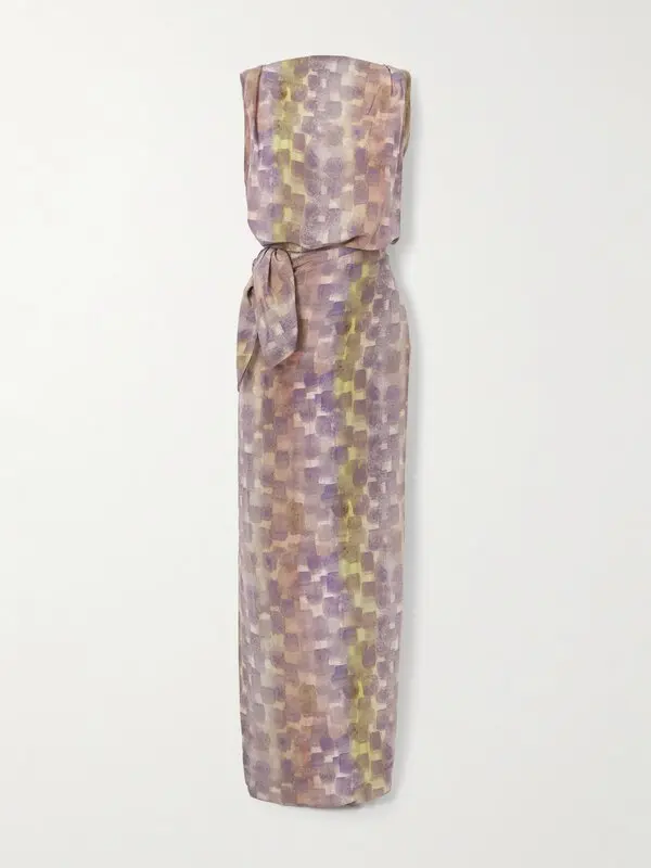CORTANA Knotted Printed Silk Maxi Wrap Dress
