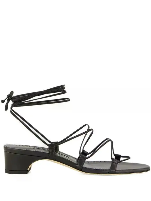 Manolo Blahnik Lace-up Block-heel Sandals - Black