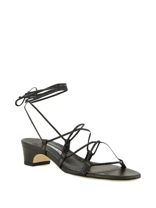 Manolo Blahnik Lace-up Block-heel Sandals - Black