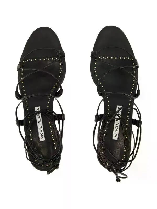 Manolo Blahnik Lace-up Block-heel Sandals - Black