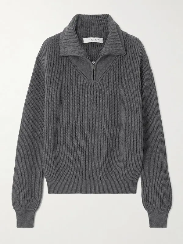 Giuliva Heritage Philip Ribbed Cotton Half-zip Sweater