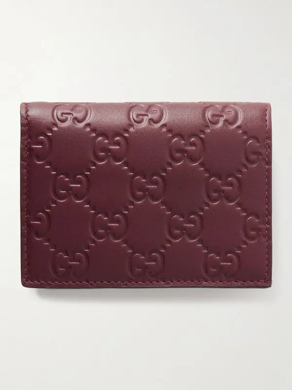 Gucci Gg Emblem Mini Debossed Leather Wallet - Burgundy