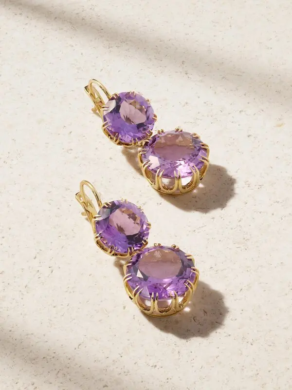Ileana Makri Double Crown Amethyst Earrings - Gold