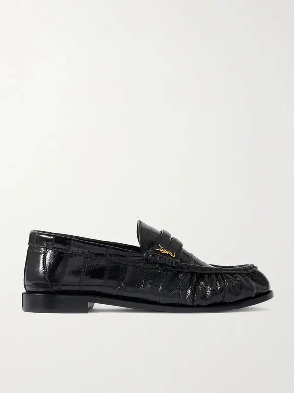 Saint Laurent Le Loafer Crinkled-leather Loafers - Black