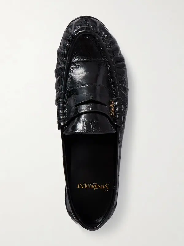 Saint Laurent Le Loafer Crinkled-leather Loafers - Black