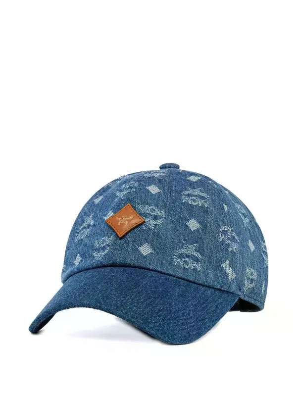 Mcm Monogram Denim Jacquard Cap - Blue