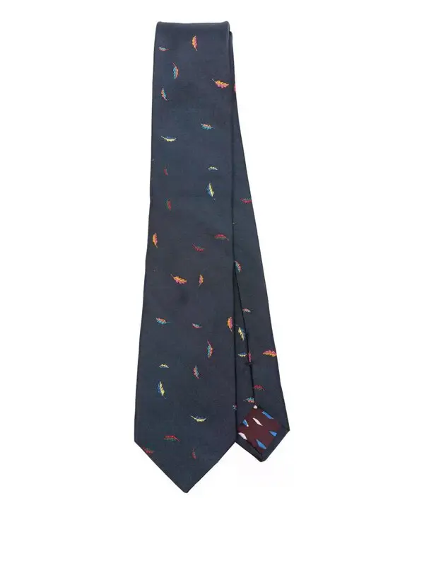 Paul Smith Feather-print Neck Tie - Blue