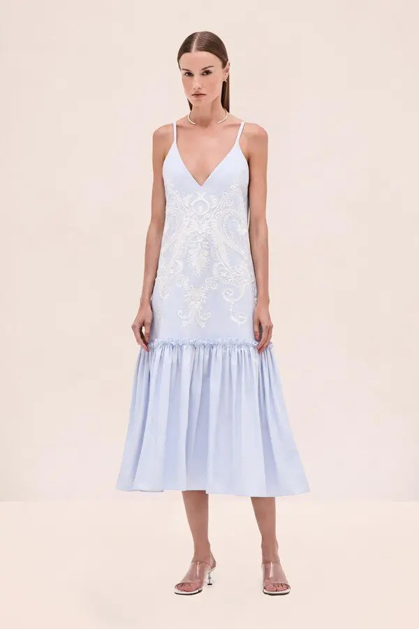 Alexis Anya Embroidered Midi Dress - Blue