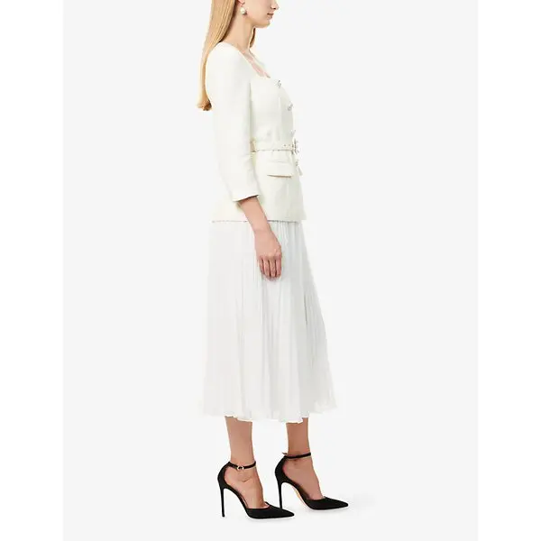 white christmas dresses Cream Boucle Collared Midi Dress – self-portrait