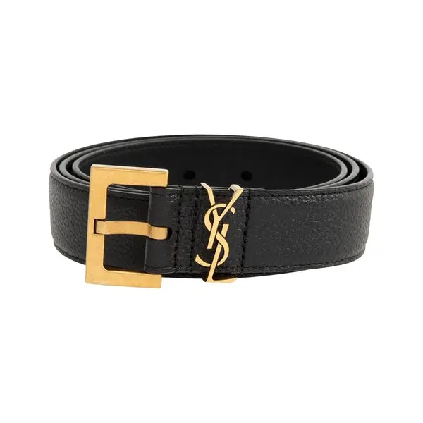 Saint Laurent Cassandre Leather Belt - Black