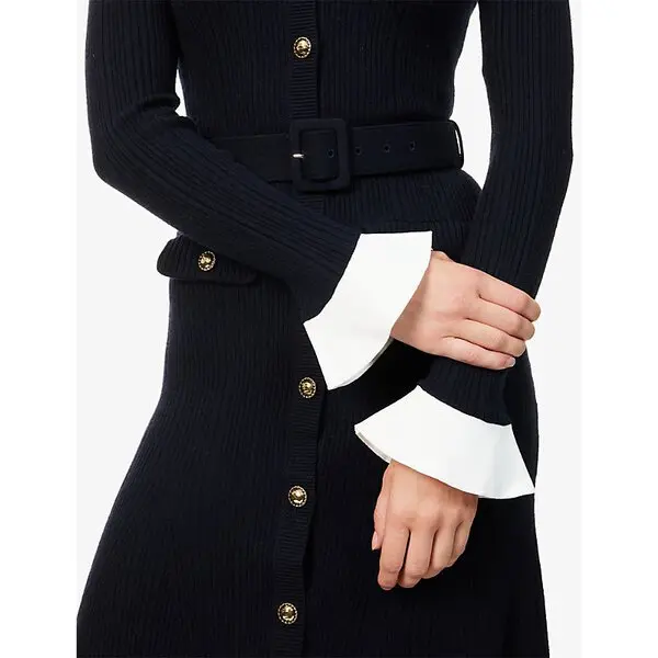 Self-Portrait Viscose Knit Midi Dress - Navy | Editorialist