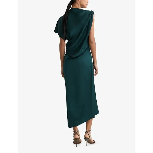draped asymmetric midi dress Victoria Beckham Posy Eclipse Asymmetric Drape Satin Midi Dress main image 1