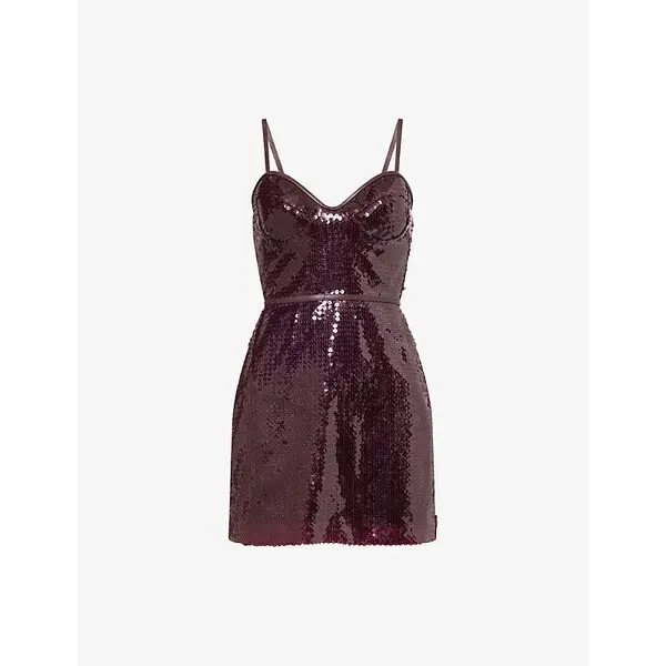 david koma burgundy dress Sequin-Embellished Mini - Halter dress