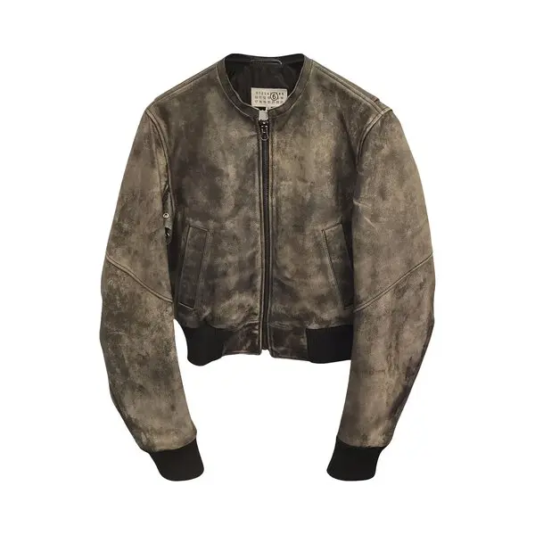 MAISON MARGIELA Distressed Leather Bomber Jacket - Brown