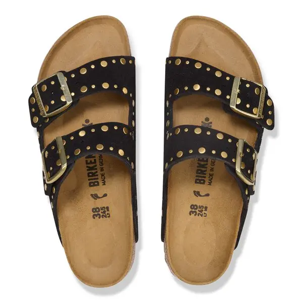 BIRKENSTOCK Arizona Rivet Suede Leather Sandals - Black