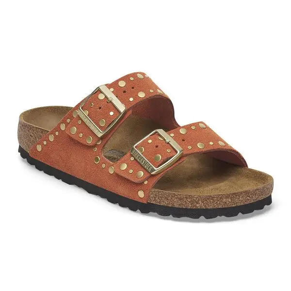 BIRKENSTOCK Arizona Rivet Suede Leather Sandals - Dark Rust