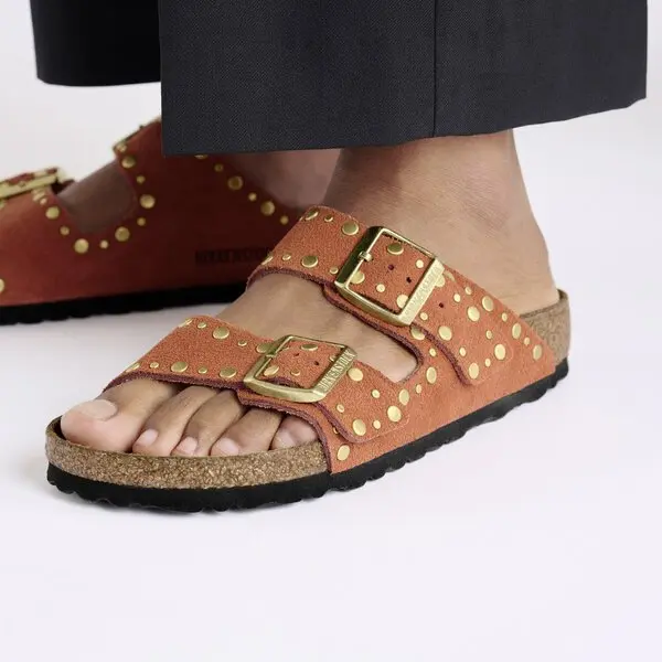 BIRKENSTOCK Arizona Rivet Suede Leather Sandals - Dark Rust