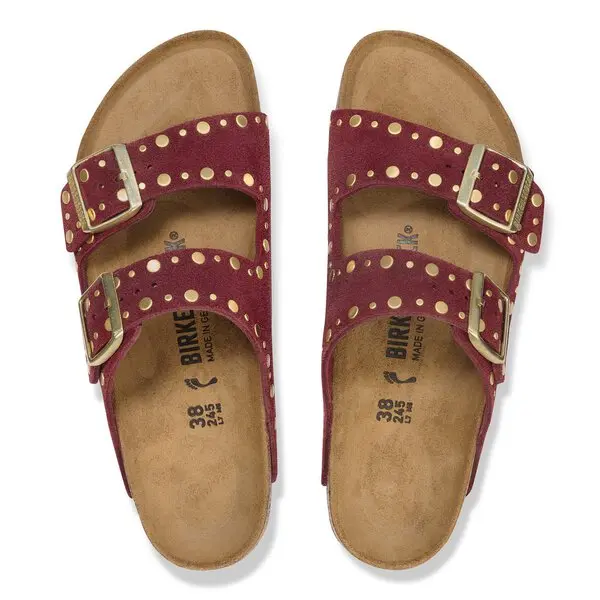 BIRKENSTOCK Arizona Rivet Suede Leather Sandals - Zinfandel